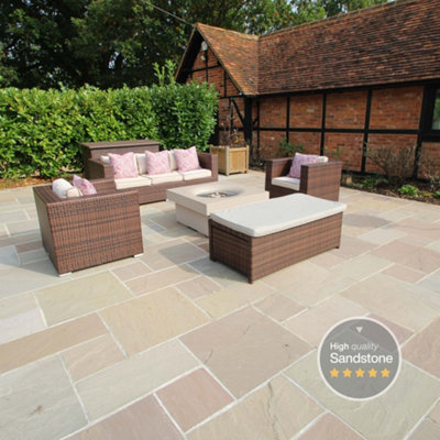 London Stone Raj Green 22mm Indian Sandstone Paving Slabs Patio Pack as ...