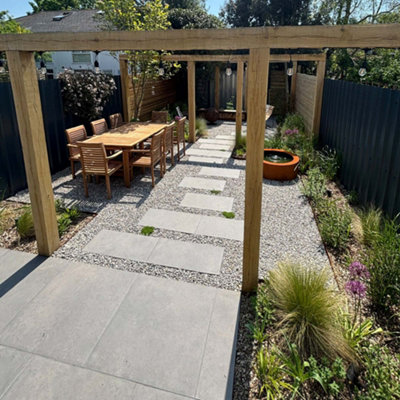 London Stone Steel Grey 20mm Porcelain Paving Slabs 900x600 Pack of 20 ...