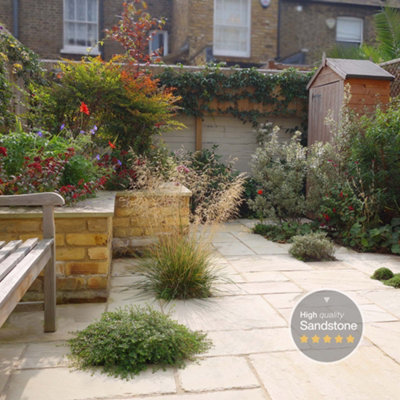 LONDON STONE TUMBLED MINT 22MM INDIAN SANDSTONE PAVING SLABS PATIO PACK ...