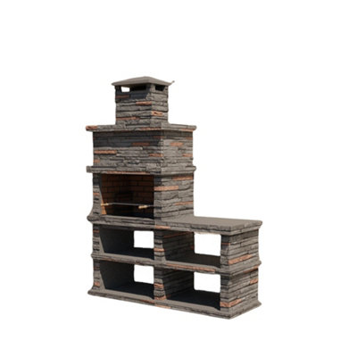 Londres 461D Dark Stone Charcoal BBQ with Side Table and Shelving