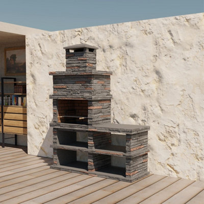 Londres 461D Dark Stone Charcoal BBQ with Side Table and Shelving