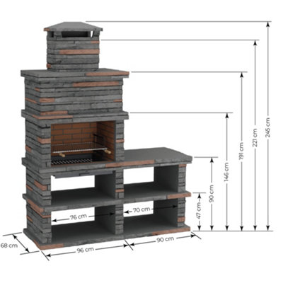 Londres 461D Dark Stone Charcoal BBQ with Side Table and Shelving