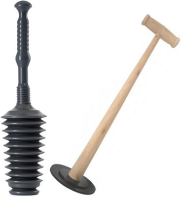Long Buffalo Cooper Rubber Toilet Plunger with Wooden Handle & Plastic ...