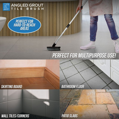Long Handled Angled Grout Brush with Stiff Bristles for Cleaning Tiles ...