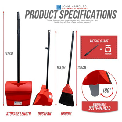 Long Handled Dustpan and Brush Set - Red