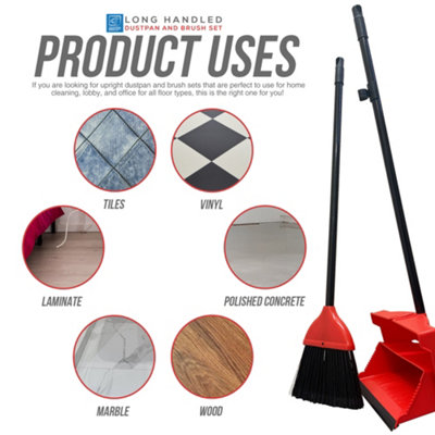 Long Handled Dustpan and Brush Set - Red