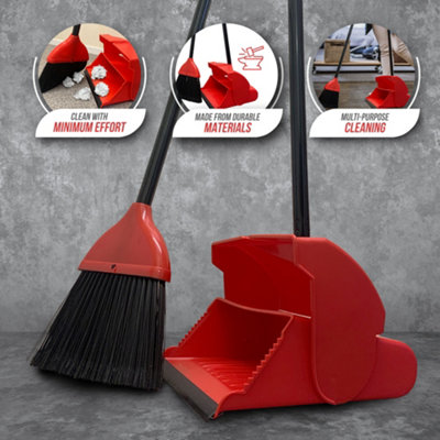 Long Handled Dustpan and Brush Set - Red