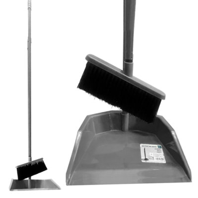 Long Handled Dustpan and Brush Set - Silver