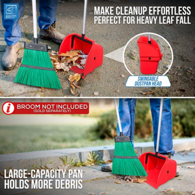 Long Handled Dustpan Large Outdoor Garden Scoop - Red