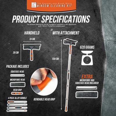 Long Handled Window Cleaning Kit with Bendable Squeegee Washer Head and ...