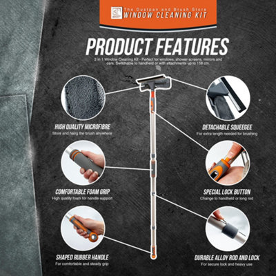 Long Handled Window Cleaning Kit with Bendable Squeegee Washer Head and ...