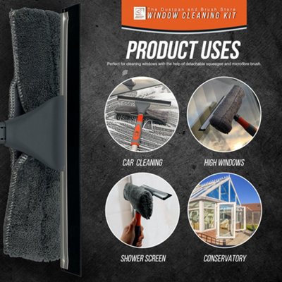 Long Handled Window Cleaning Kit with Bendable Squeegee Washer Head and ...