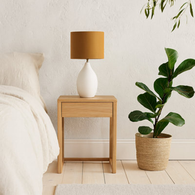 LONG ISLAND LARGE ROUND TABLE LAMP WITH OCHRE LINEN SHADE