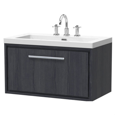 Longnor 1 Drawer Wall Hung Vanity Unit with 3 Tap Hole Modern Fireclay ...
