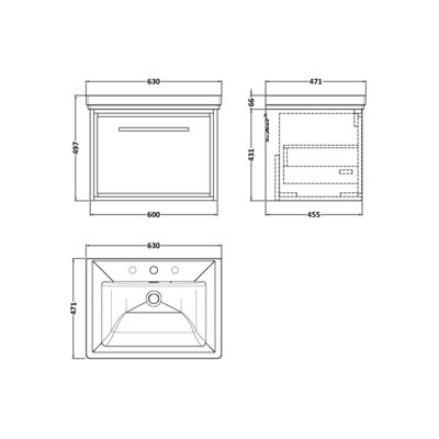 Longnor 1 Drawer Wall Hung Vanity Unit with 3 Tap Hole Traditional ...