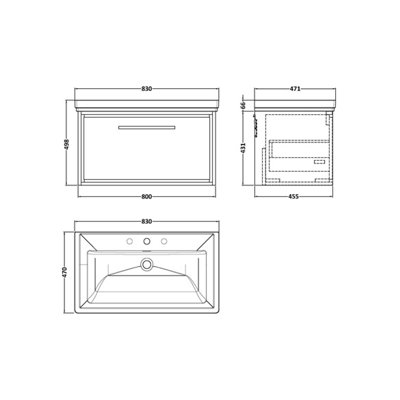 LONGNOR 1 DRAWER WALL HUNG VANITY UNIT WITH 3 TAP HOLE TRADITIONAL ...