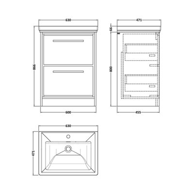 LONGNOR 2 DRAWER FLOOR STANDING VANITY UNIT WITH 1 TAP HOLE TRADITIONAL ...