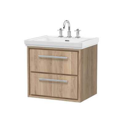Longnor 2 Drawer Wall Hung Vanity Unit with 3 Tap Hole Traditional ...