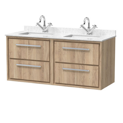 Longnor 4 Drawer Wall Hung Vanity Unit with Square Basin and Marble ...