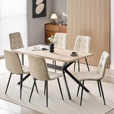 LONGTOO Set of 6 Linen Upholstered Dining Chairs with High Back and ...