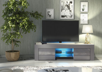 Loom TV Unit 130cm Dark Grey with High Gloss Doors and LED Lighting Creative Furniture