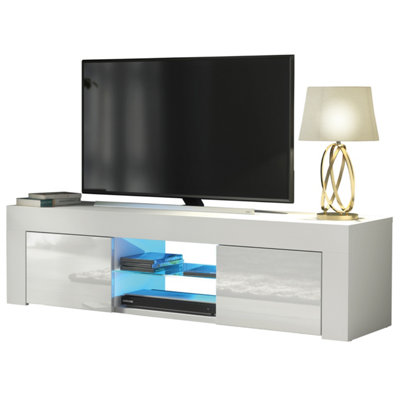 Loom TV Unit 130cm White with High Gloss Doors and LED Lighting ...