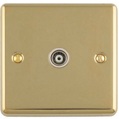 Loops 1-Gang TV Coaxial Aerial Socket - Polished Brass with White Insert