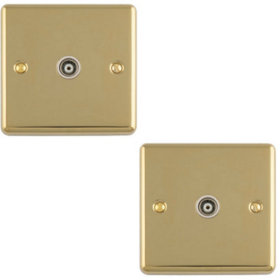 Loops 2-Pack 1-Gang TV Coaxial Aerial Socket - Polished Brass with ...