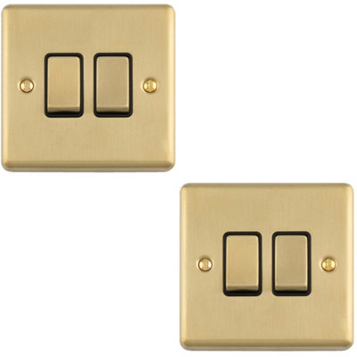 Loops 2-Pack 2-Gang Double Light Switches Satin Brass with Black Trim ...