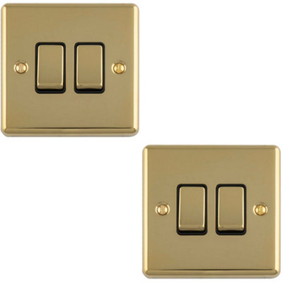 Loops 2-Pack 2-Gang Polished Brass Double Light Switch with Black Trim ...