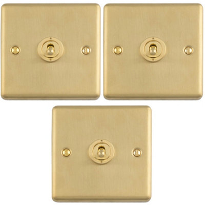 Loops 3-Pack 1-Gang Retro Toggle Light Switches Satin Brass 10A Screwed ...