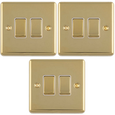 Loops 3-Pack 2-Gang Double Light Switch Polished Brass with White Trim ...