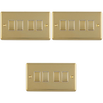 Loops 3-Pack 4-Gang Polished Brass Quad Light Switch with White Trim ...