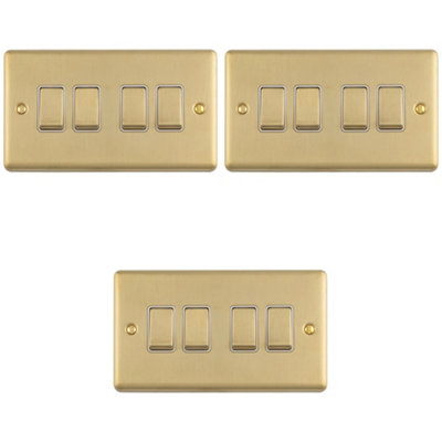 Loops 3-Pack 4-Gang Satin Brass Quad Rocker Light Switches with White ...