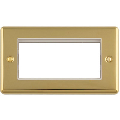 Loops 4-Gang Euro Modular Wall Plate Frame Polished Brass with White ...