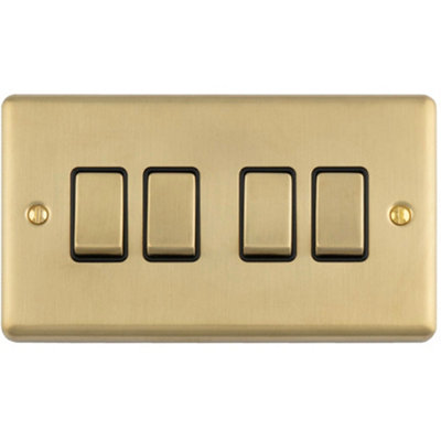 Loops 4-Gang Satin Brass Quad Light Switch with Black Trim & Metal ...