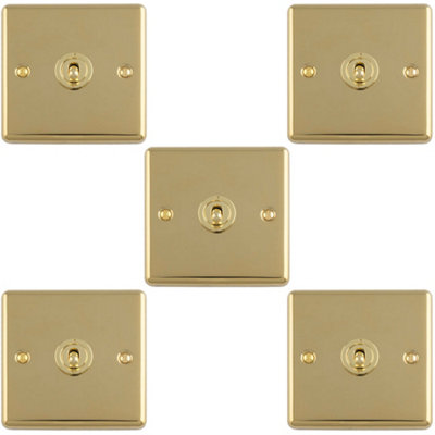 Loops 5-Pack 1-Gang Retro Toggle Light Switches Polished Brass 10A 2-Way