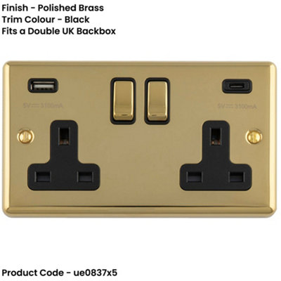 Loops 5-Pack 2-Gang Double UK Socket with Dual 3.1A USB-C & USB-A ...