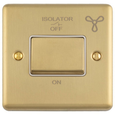 Loops 6A 3-Pole Extractor Fan Isolator Switch - Satin Brass with White ...