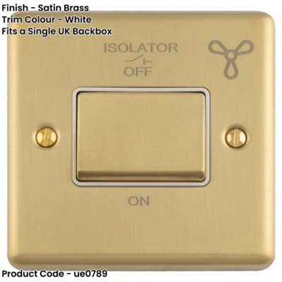 Loops 6A 3-Pole Extractor Fan Isolator Switch - Satin Brass with White ...
