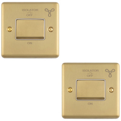Loops 6A 3-Pole Extractor Fan Isolator Switch - Satin Brass with White ...