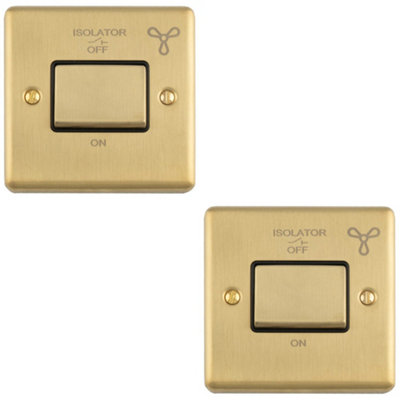 Loops 6A 3-Pole Fan Isolator Switch Satin Brass with Black Trim Single ...