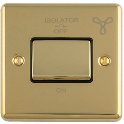 Loops 6A 3-Pole Polished Brass Fan Isolator Switch with Black Trim 86mm ...