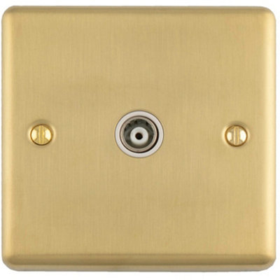 Loops Satin Brass 1 Gang TV Coaxial Aerial Socket with White Insert
