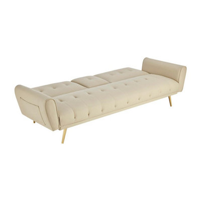 Lora 3 Seater Faux Leather Click Clack Sofa Bed with 2 Cup Holders - Beige