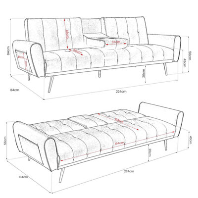 Lora 3 Seater Faux Leather Click Clack Sofa Bed with 2 Cup Holders - Beige