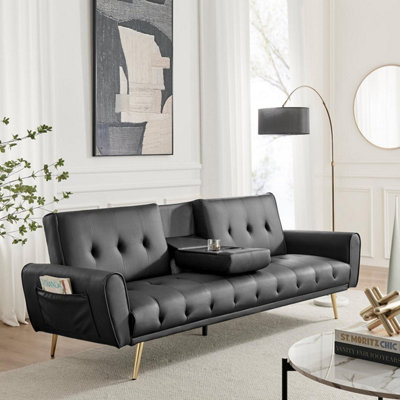 Leather sofa bed with cup holder store