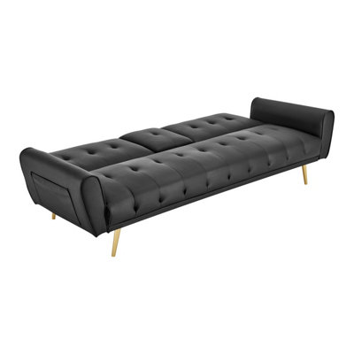 Lora 3 Seater Faux Leather Click Clack Sofa Bed with 2 Cup Holders - Black