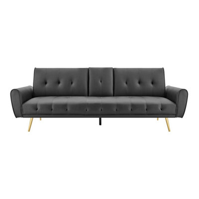 Lora 3 Seater Faux Leather Click Clack Sofa Bed with 2 Cup Holders - Black