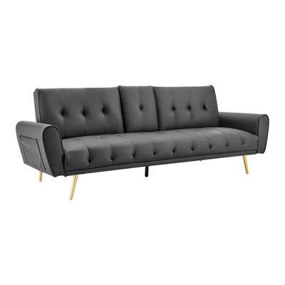 Lora 3 Seater Faux Leather Click Clack Sofa Bed with 2 Cup Holders - Black